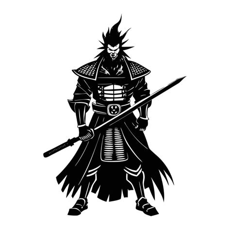 A Black And White Illustration Of A Samurai With A Sword 56195446