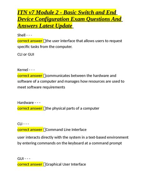 Itn V7 Module 2 Basic Switch And End Device Configuration Exam Questions And Answers Exams