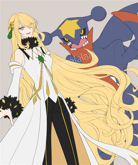 Cynthia Garchomp Cynthia And Mega Garchomp Pokemon And 1 More Drawn By Sakaralalala Danbooru