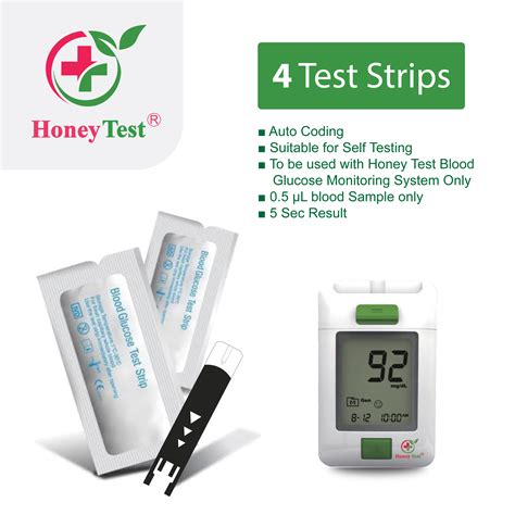 Glucometer Auto Code Strips Honey Test 4 Pieces For Honey Test Blood