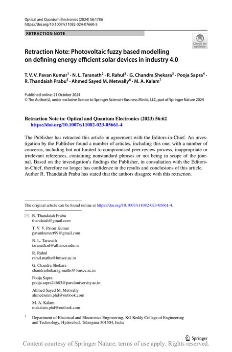 Retraction Note Photovoltaic Fuzzy Based Modelling On Defining Energy Efficient Solar Devices