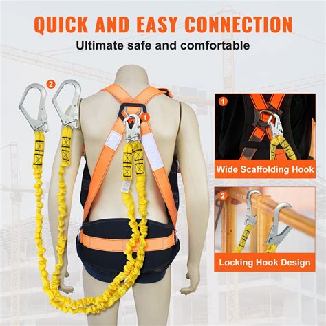 Vevor 38mm Safety Lanyard 6ft 1 83m Fall Protection Lanyard With 2