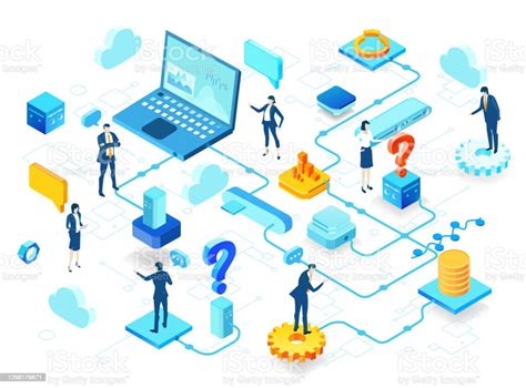 통신 아이콘을 중심으로 일하는 비즈니스 인력과 함께 업무 환경을 조성하고 함께 비즈니스를 만들고 문제를 해결하고 지원 자문 아이디어를 제공합니다 3차원 형태에 대한 스톡