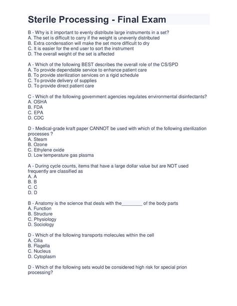 Sterile Processing Final Exam Scholarfriends