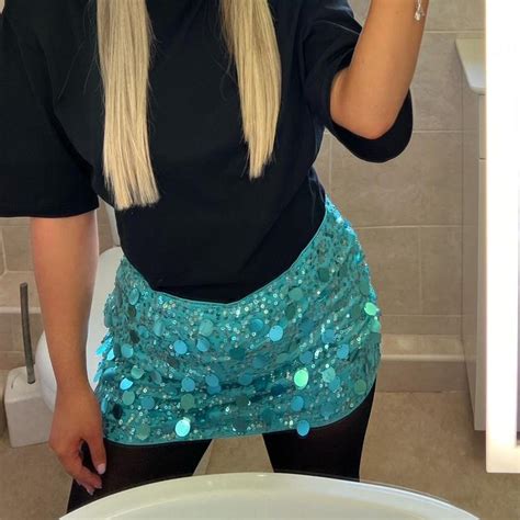 Blue Sequin Skirt Size 8 Worn Once 🩵 Depop