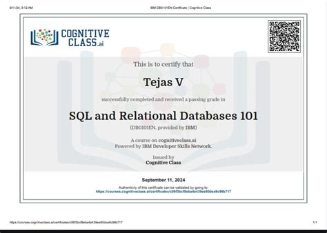 Tejas V On Linkedin Cognitiveclass Ibm Sql