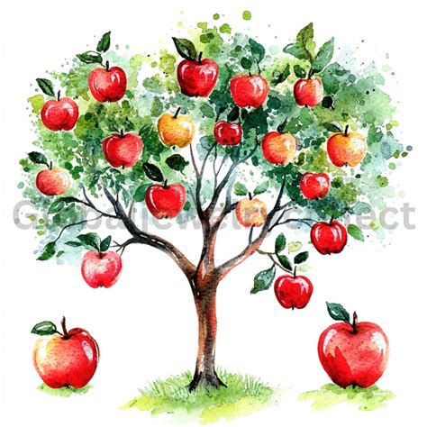 Apple Tree Clipart Appletree Clipart Apple Printable Watercolor Clipart High Quality Jpgs