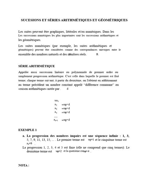 Suites Arithmétiques Et Géométriques Pdf Arithmétique Théorie Des
