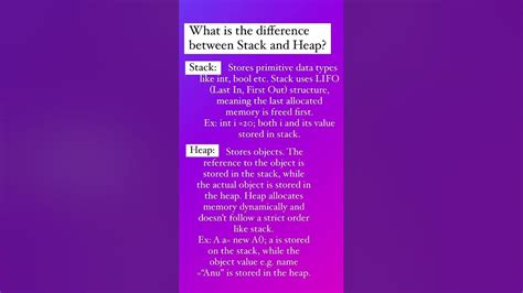 Difference Between Stack And Heap Stackvsheapstackmemoryheapmemorymemoryallocation Youtube