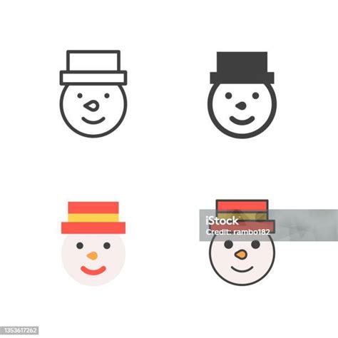 눈사람 라인 솔리드 플랫 및 컬러 벡터 아이콘 편집 가능한 스트로크 픽셀 완벽한 모바일 및 웹용 12월에 대한 스톡 벡터 아트 및 기타 이미지 Istock