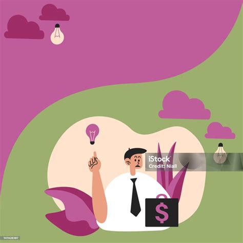 아이디어 램프와 새로운 생각을 생각 풍선을 불어 공원에 앉아 남자 새로운 생각을 브레인 스토밍 정원에서 비누 거품을 팽창 소녀 개념에 대한 스톡 벡터 아트 및 기타 이미지