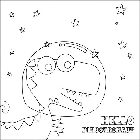 공간에서 귀여운 공룡 우주 비행사 흰색 배경에 고립 된 벡터 일러스트 레이 션에 만화 개요 아이 활동 색칠 공부 또는 페이지에
