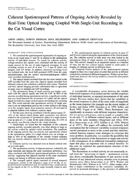 Pdf Coherent Spatiotemporal Patterns Of Ongoing Activity Revealed By Real Time Optical Imaging