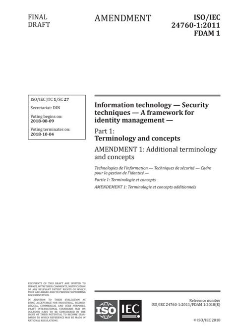 ISO IEC FDAmd Information Technology Security Techniques A Framework For