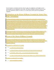 Excel Formulas To Calculate Water Flow Rates For Pipe Sizes Docx Excel Formulas To Calculate