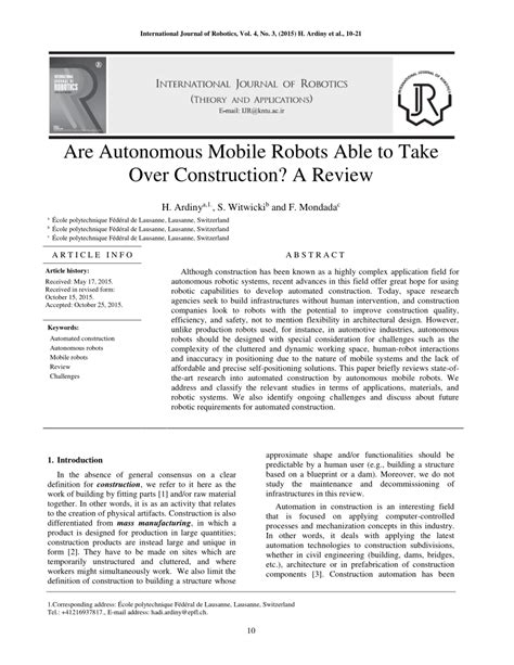 Pdf Are Autonomous Mobile Robots Able To Take Over Construction A Review