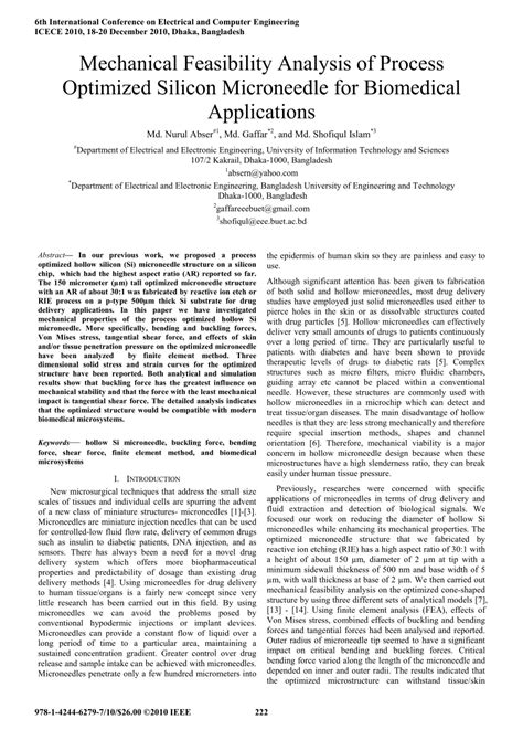 PDF Mechanical Feasibility Analysis Of Process Optimized Silicon Microneedle For Biomedical