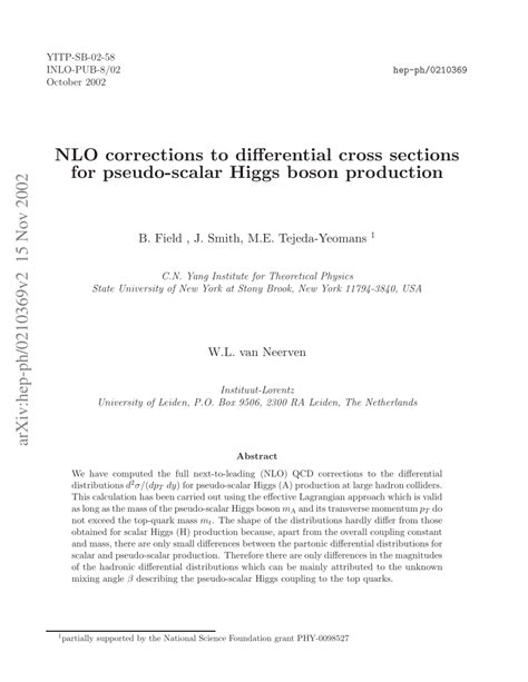Pdf Nlo Corrections To Differential Cross Sections For Pseudo Scalar