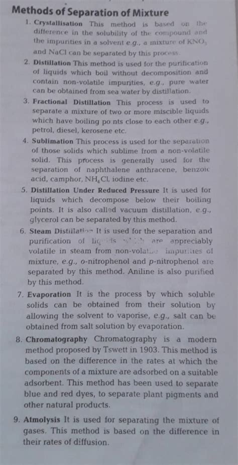 Methods Of Separation Of Mixture Filo