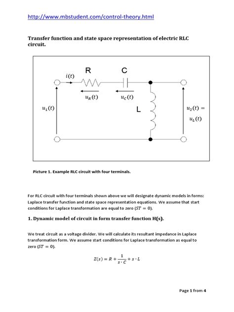Transfer Function State Space Representation Rlc Circuit Example 2 Laplace Transform