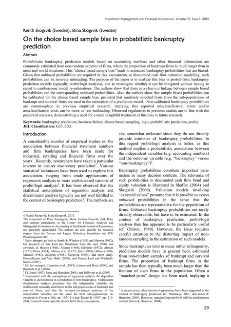 Pdf On The Choice Based Sample Bias In Probabilistic Bankruptcy Pdf On The Choice Based Sample Bias In Probabilistic Bankruptcy