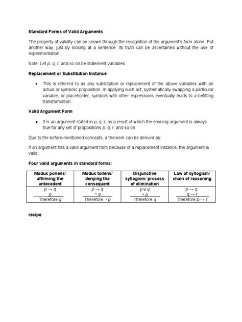 Standard Forms Of Valid Arguments Pdf