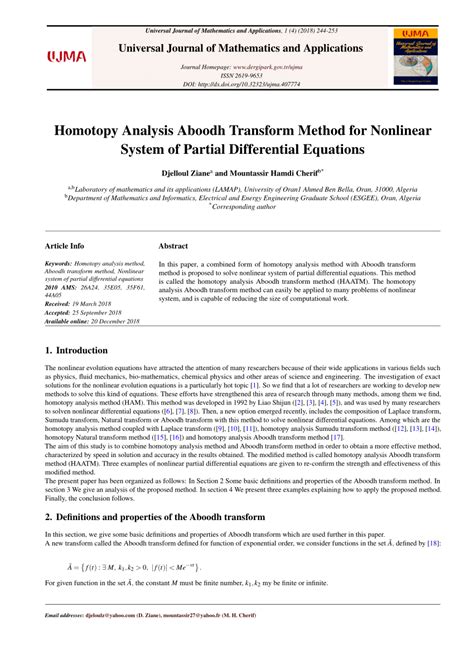 Pdf Homotopy Analysis Aboodh Transform Method For Nonlinear System Of Partial Differential