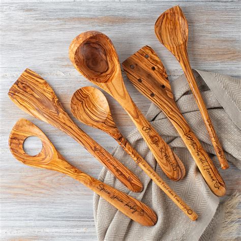 Olive Wood Kitchen Utensils Set For Cooking 4 Piece Set Forest Decor