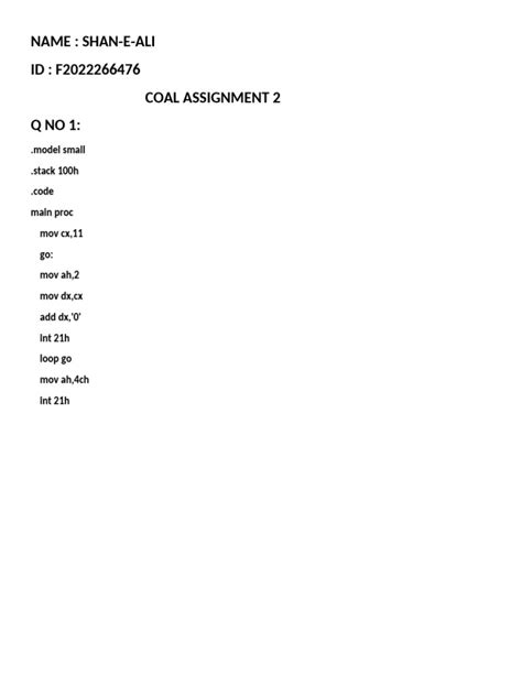 Coal Lab Assignment1 Pdf Subtraction Assembly Language