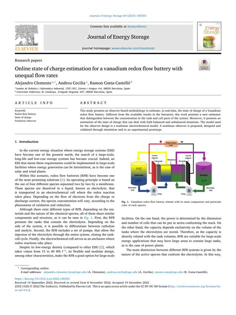 Pdf Online State Of Charge Estimation For A Vanadium Redox Flow Battery With Unequal Flow Rates