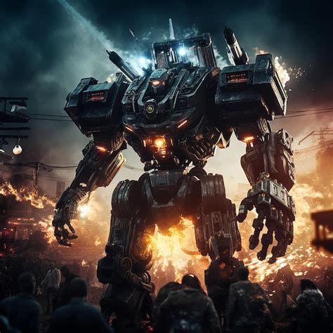 Premium Photo Gndfilter Massive Giant Robot Wearing Multiples Heavy