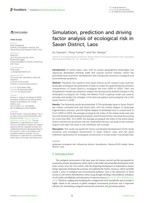 Pdf Simulation Prediction And Driving Factor Analysis Of Ecological Risk In Savan District Laos