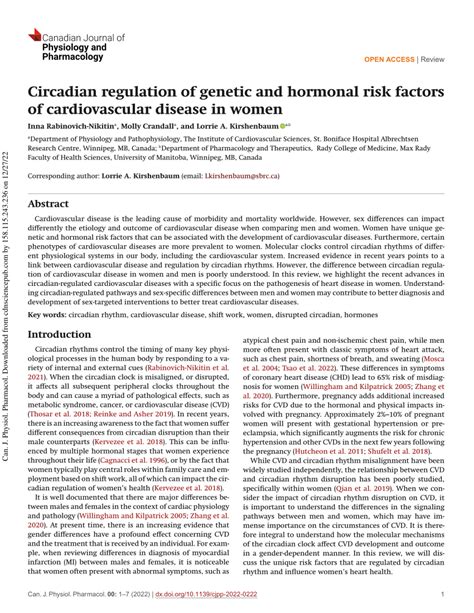 Pdf Circadian Regulation Of Genetic And Hormonal Risk Factors Of Cardiovascular Disease In Women