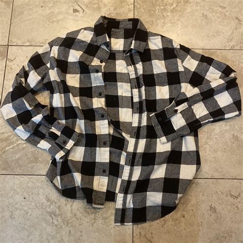 Black And White Plaid Button Flannel Shirt Size Depop