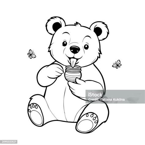 어린이를위한 색칠 공부 책에 대 한 흰색 배경에 고립 된 꿀과 재미 곰의 아름 다운 손으로 그린 벡터 그림 낙서 드로잉에 대한 스톡 벡터 아트 및 기타 이미지 Istock