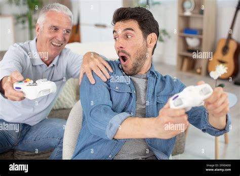 Animated Men Playing Computer Game Stock Photo Alamy