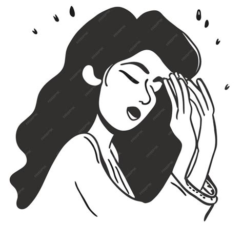 Crying Women Vector Illustration Doodle Line Art Premium Ai Generated
