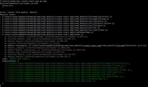 Nodejs Cannot Find Module Mkdirp While Creating React App Stack