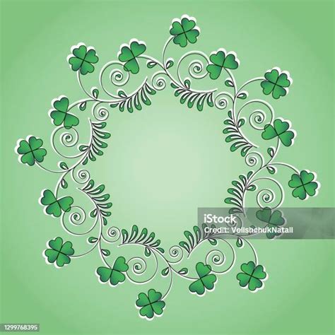토끼풀 클로버 화환 전통적인 아일랜드어 기호 텍스트 장소와 패트릭의 날에 대한 둥근 프레임 3월에 대한 스톡 벡터 아트 및 기타