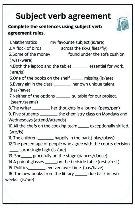 Complete The Sentences Using Subject Verb Agreement Rules Mathematics