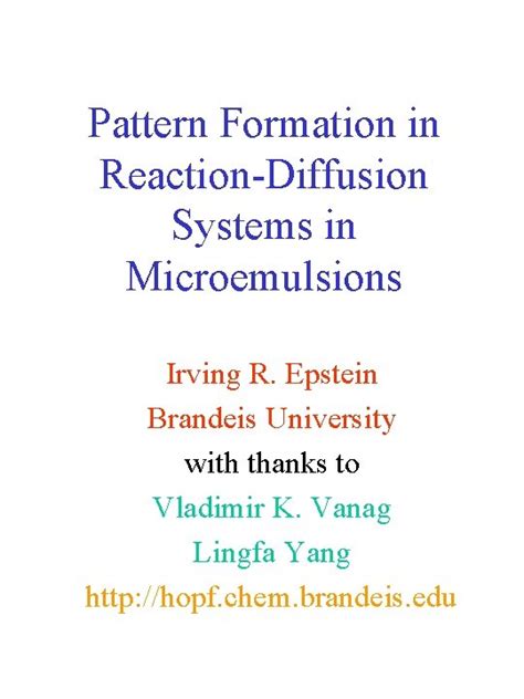 Pattern Formation In Reactiondiffusion Systems In Microemulsions Irving