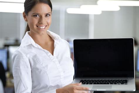 Premium Photo Business Woman Computer Screen And Office Presentation
