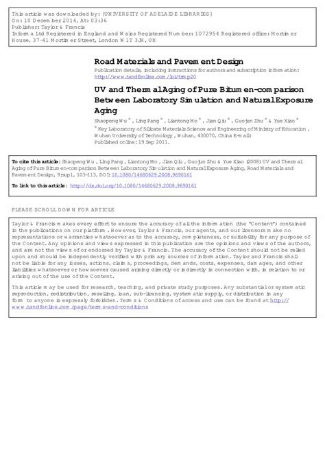 Pdf Uv And Thermal Aging Of Pure Bitumen Comparison Between