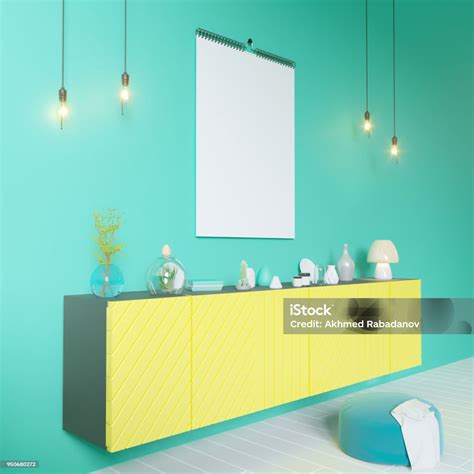 3d 일러스트 레이 터와 기구 미니 인테리어 배경 찬 장 위에 포스터 0명에 대한 스톡 사진 및 기타 이미지 0명 공란