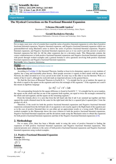 Pdf The Mystical Corrections On The Fractional Binomial Expansion