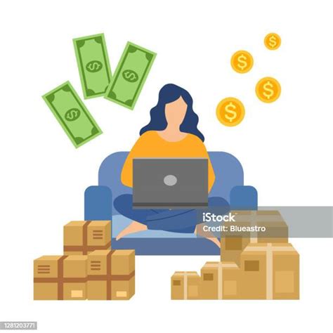 고객에게 배송을 위한 여성 포장 주문 그녀는 온라인 상점을 통해 제품을 판매하여 돈을 벌수 있습니다 온라인 비즈니스 컨셉 벡터 일러스트레이션으로 수익을 창출합니다 드롭 선박