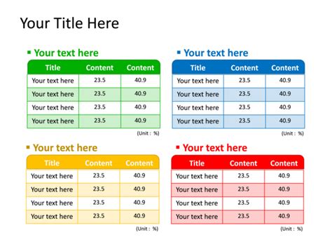 Powerpoint Slide Diagram Table Multicolor 4 Tables Tg323
