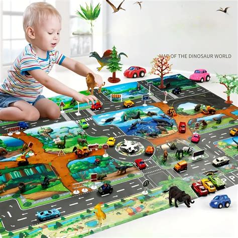 어린이용 공룡 세계 도시 교통 놀이 매트 방수 다양한 테마의 교육용 지도가 있는 게임 패드 Temu에서 배송되는 상품