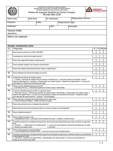 Roteiro Inspecao Centro Cirúrgico Pdf Medicina Clínica