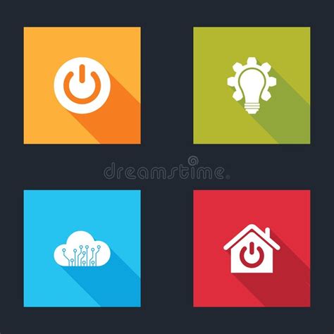 Set Power Button Light Bulb And Gear Internet Of Things And Smart Home Icon Vector Stock